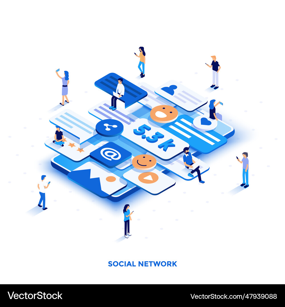 Flat color modern isometric design - social Vector Image