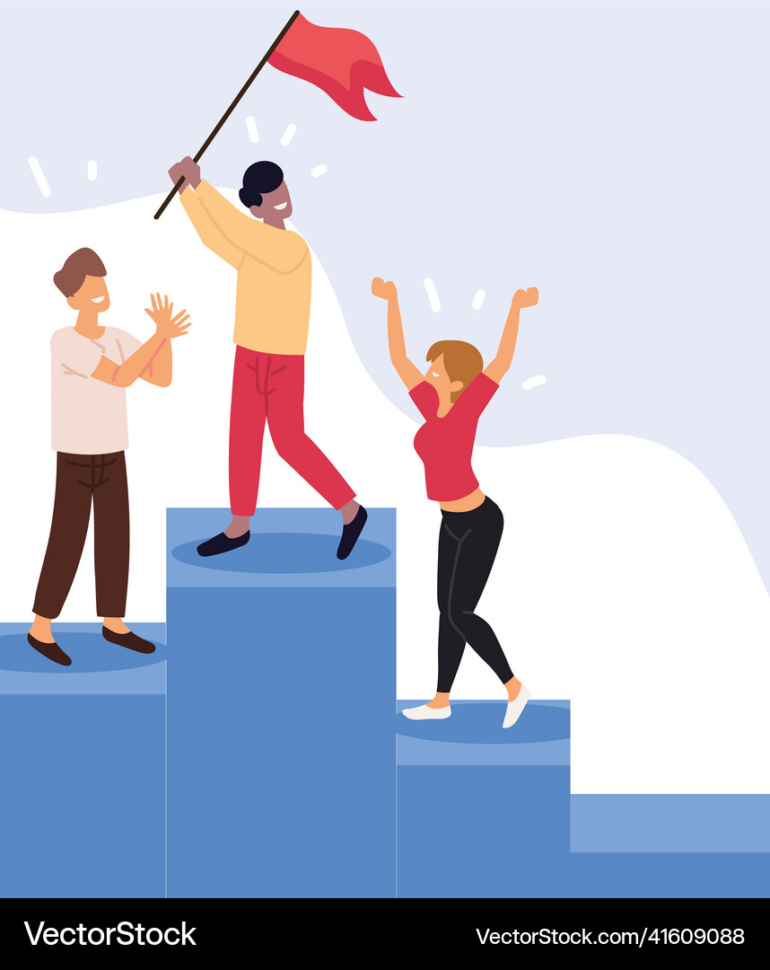 People with flag goal achievement Royalty Free Vector Image