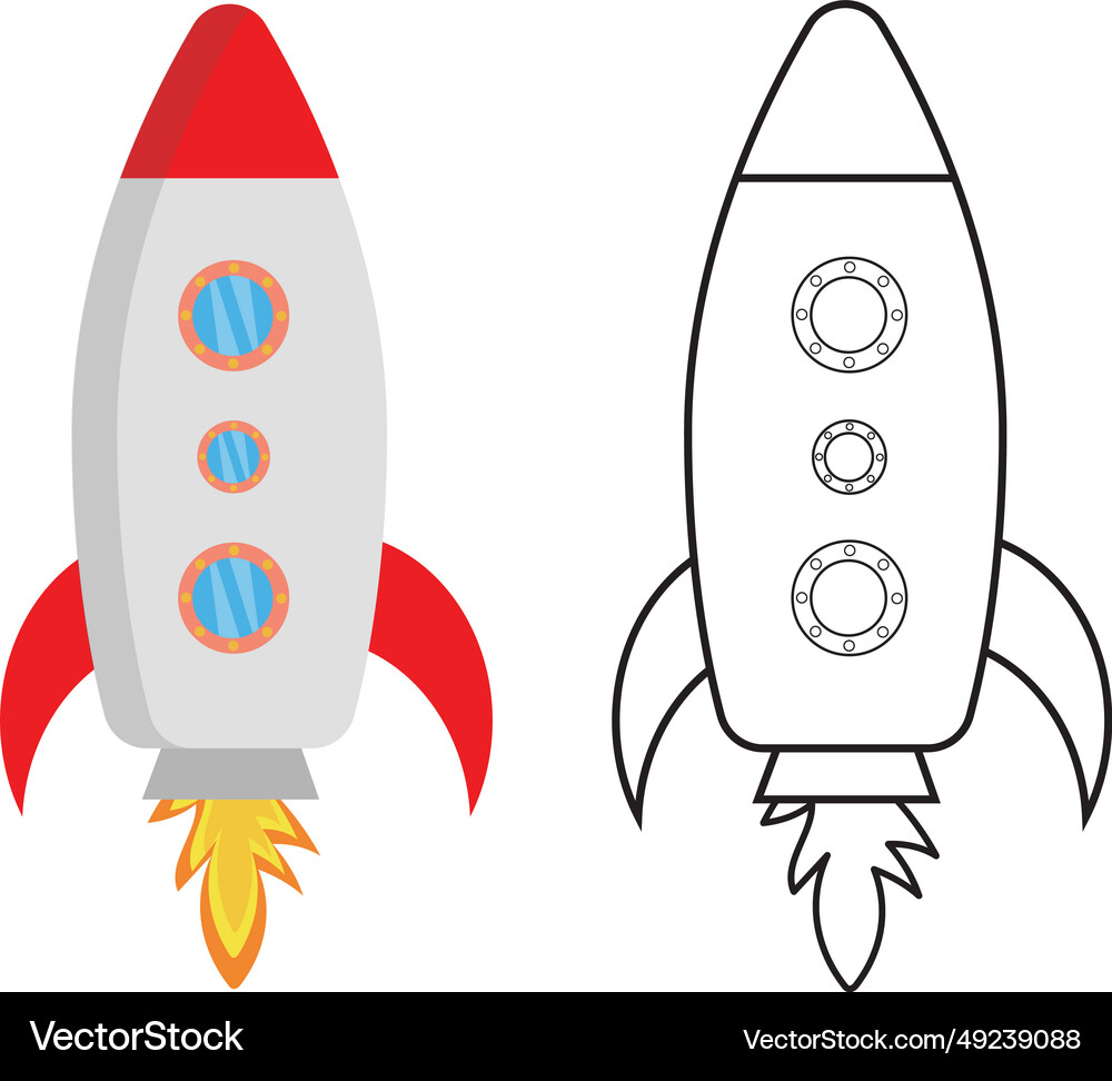 Rocket outline with clipart coloring page Vector Image