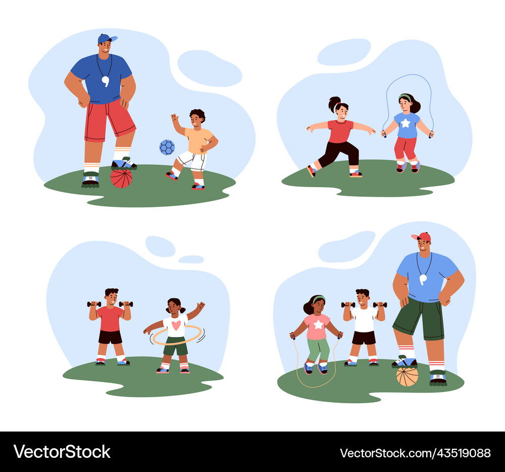 Set of scenes about physical education flat style Vector Image