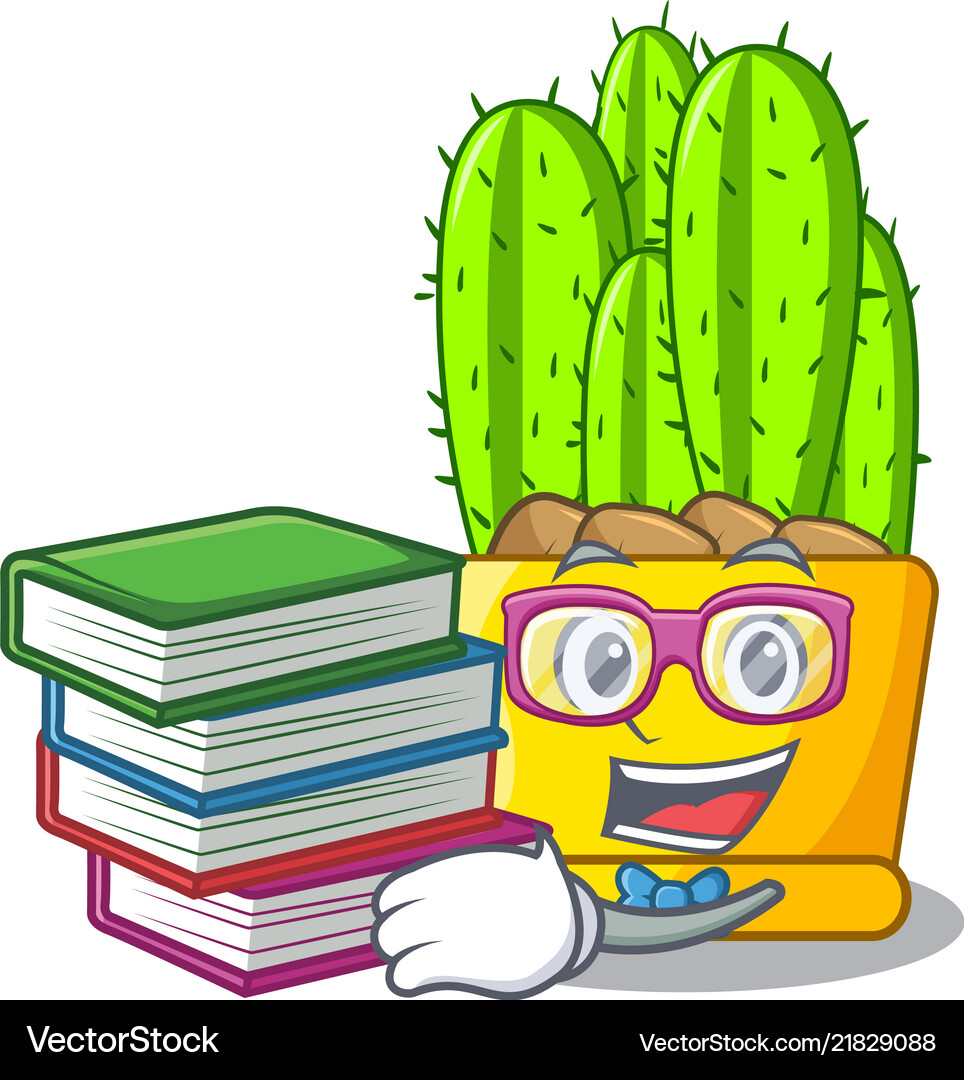 Student with book cereus cactus flower buds Vector Image