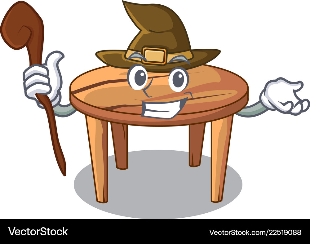 Witch cartoon wooden dining table in kitchen Vector Image