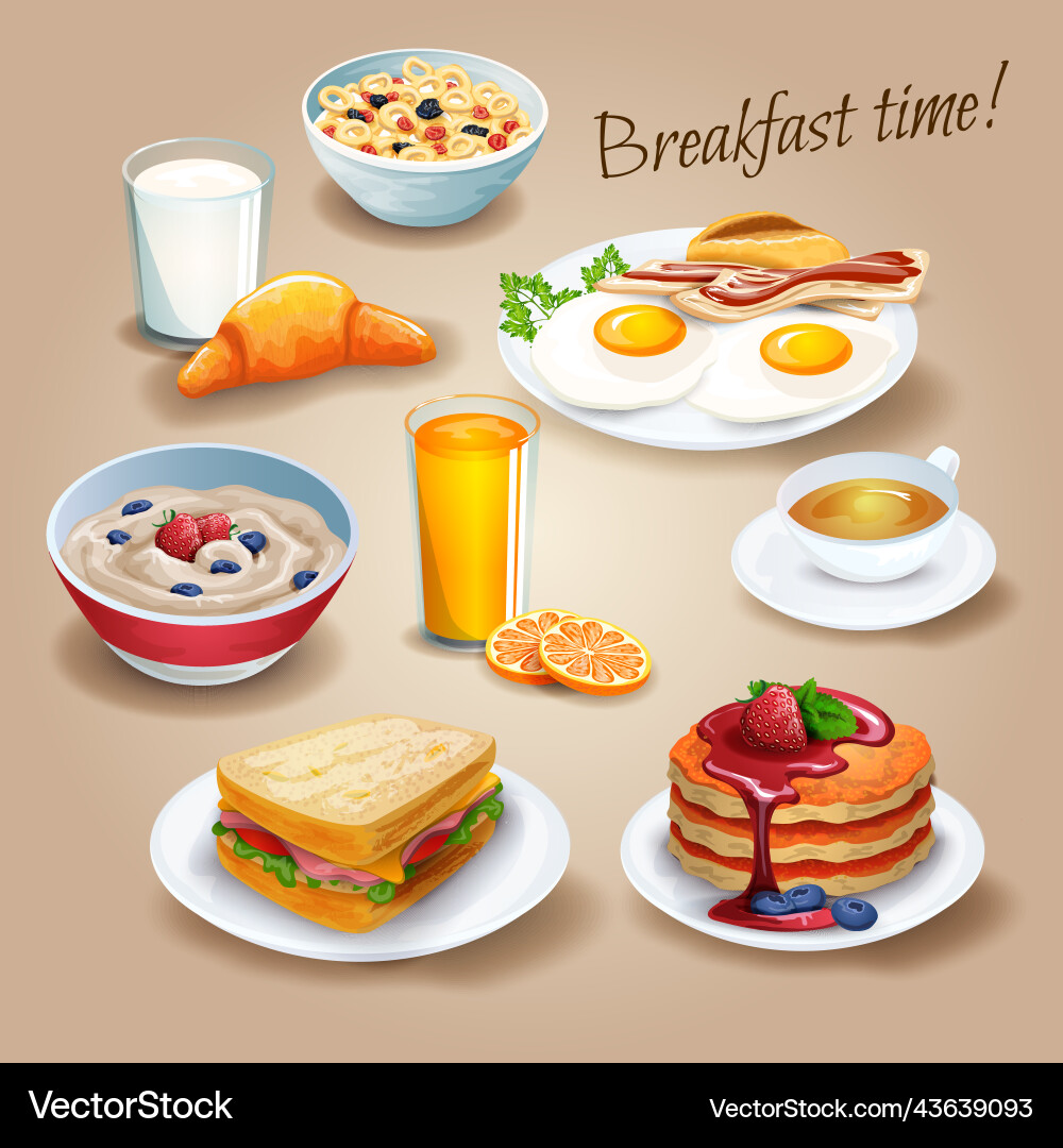 Brekfast time realistic pictograms poster Vector Image