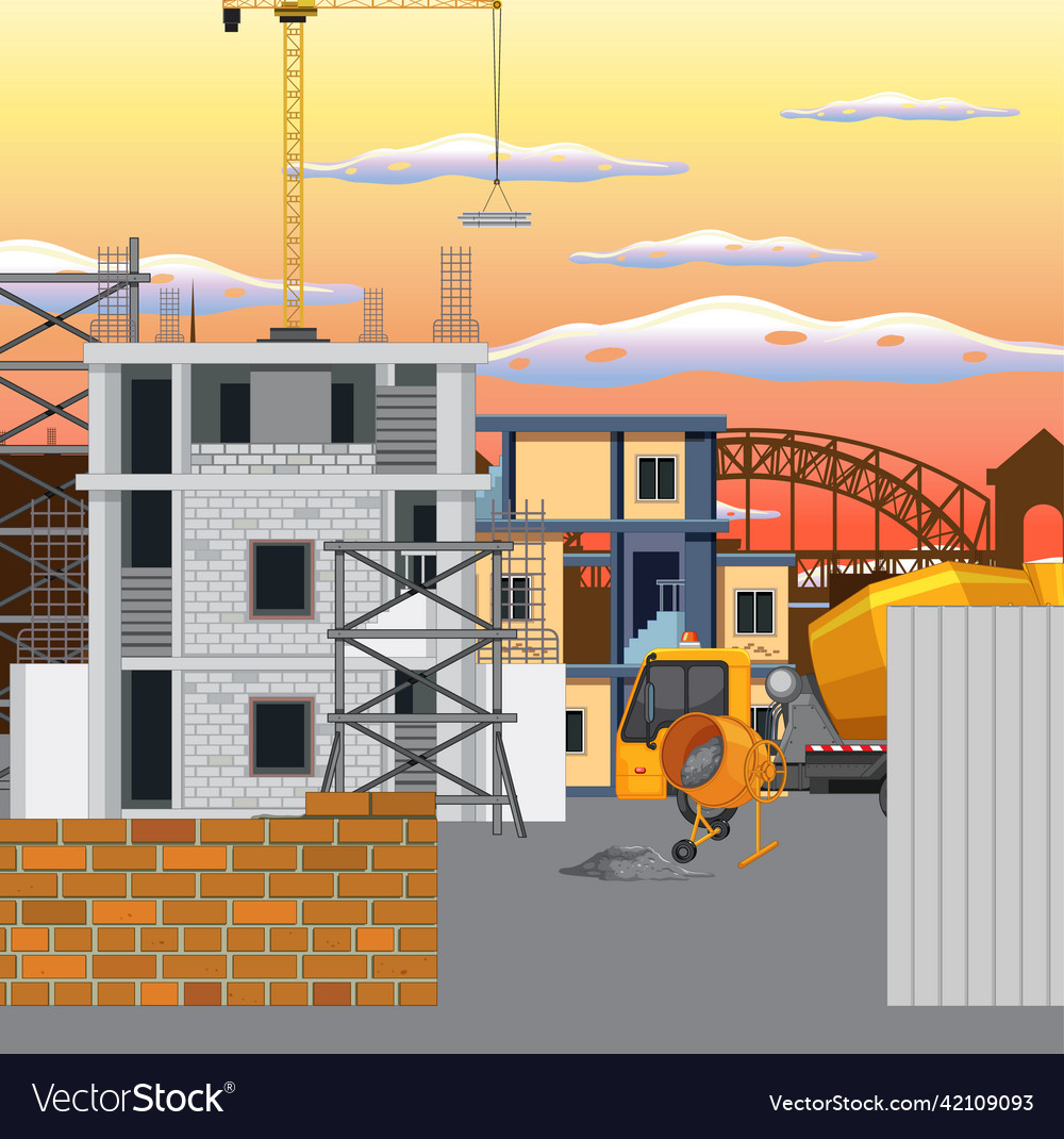 Building construction site scene Royalty Free Vector Image Building construction site scene Royalty Free Vector Image