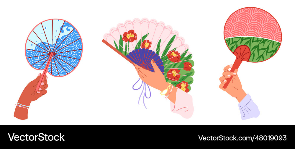 Chenese and japanese hand fan a handheld Vector Image