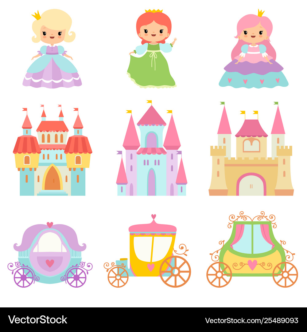Collection cute little princesses magic Royalty Free Vector