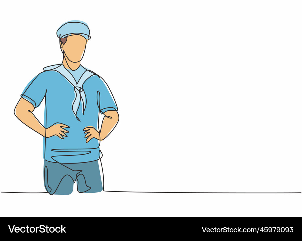 Continuous one line drawing of young sailor man Vector Image