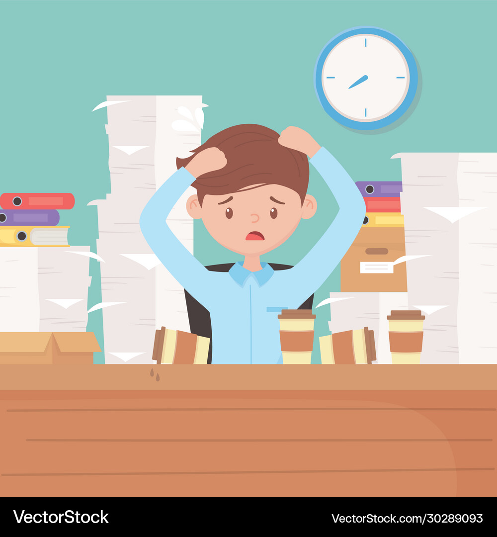 Employee with hands in head worried stressed Vector Image