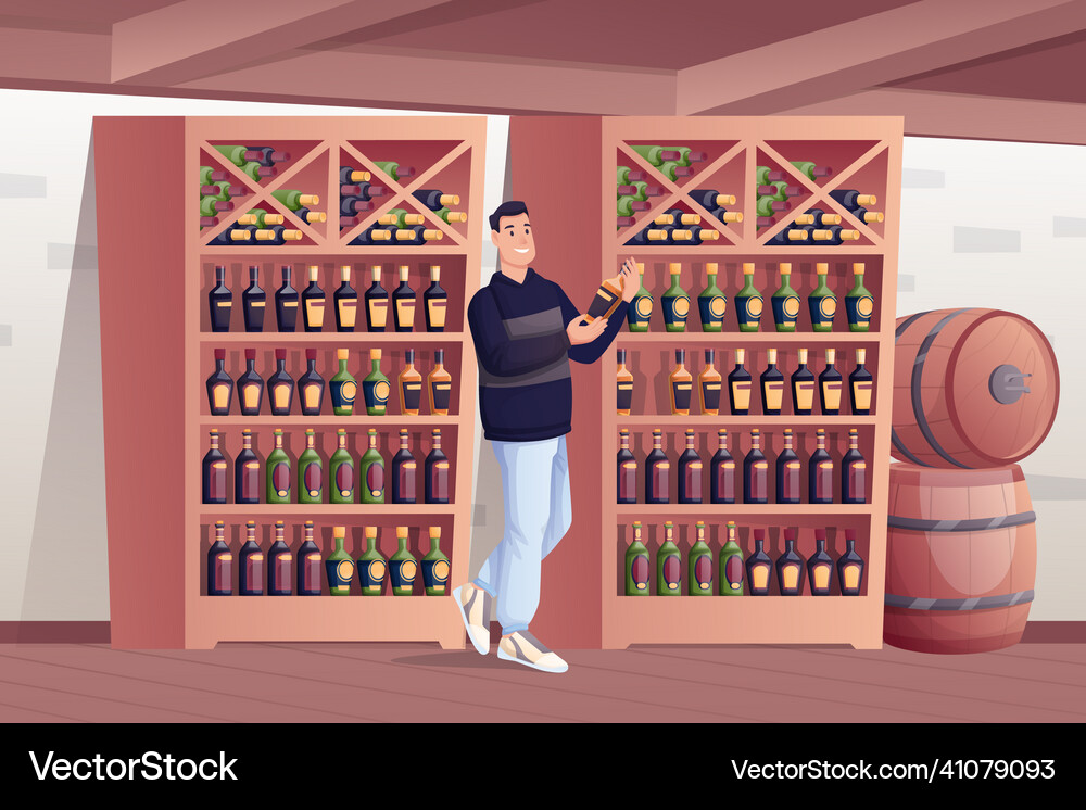Man choosing in alcohol shop wine store interioir Vector Image