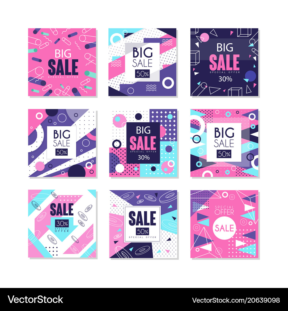 Big sale banners set bright discount Royalty Free Vector