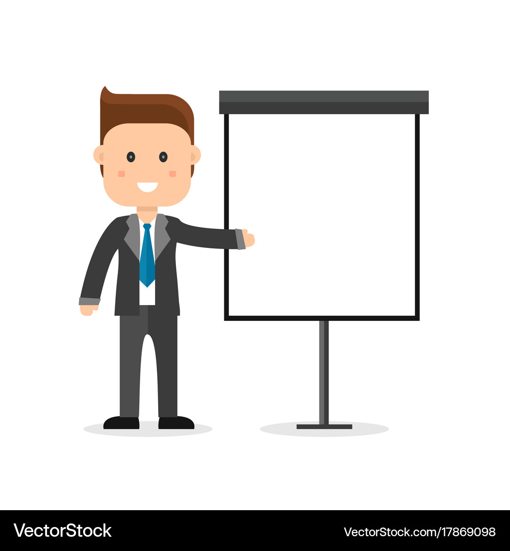 Businessman in suit and tie making presentation Vector Image