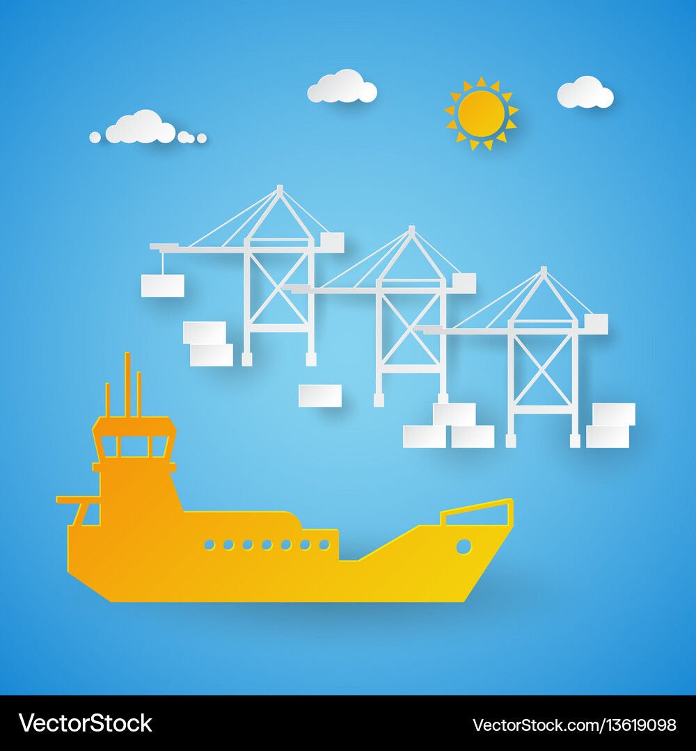 Cargo ship loading in shipping port harbor dock Vector Image