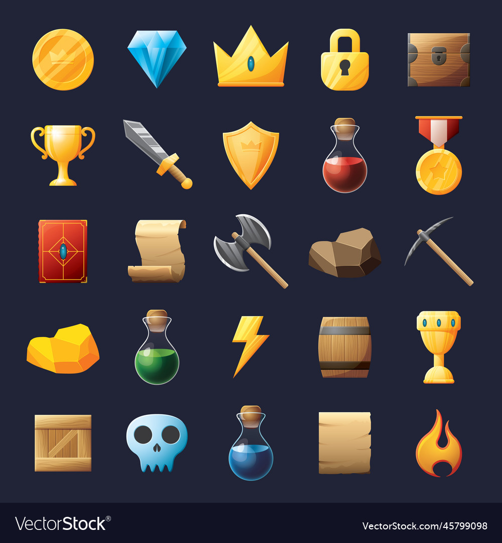 Game Ui Assets Set Gaming User Interface Icons Vector Image