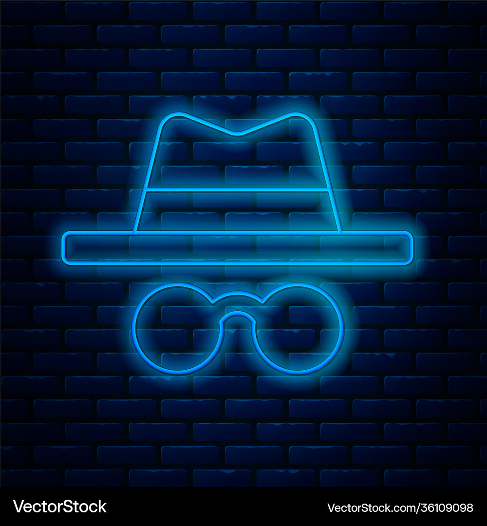 Glowing neon line incognito mode icon isolated Vector Image