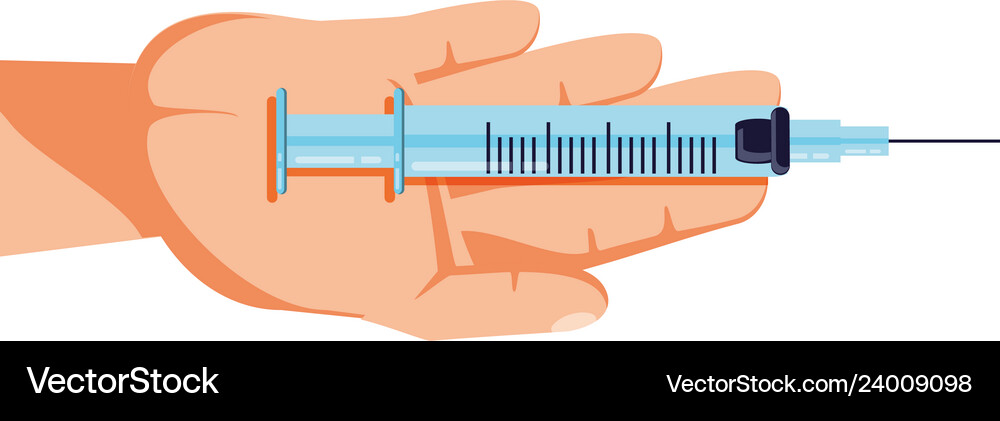 Hand with medical injection isolated icon Vector Image