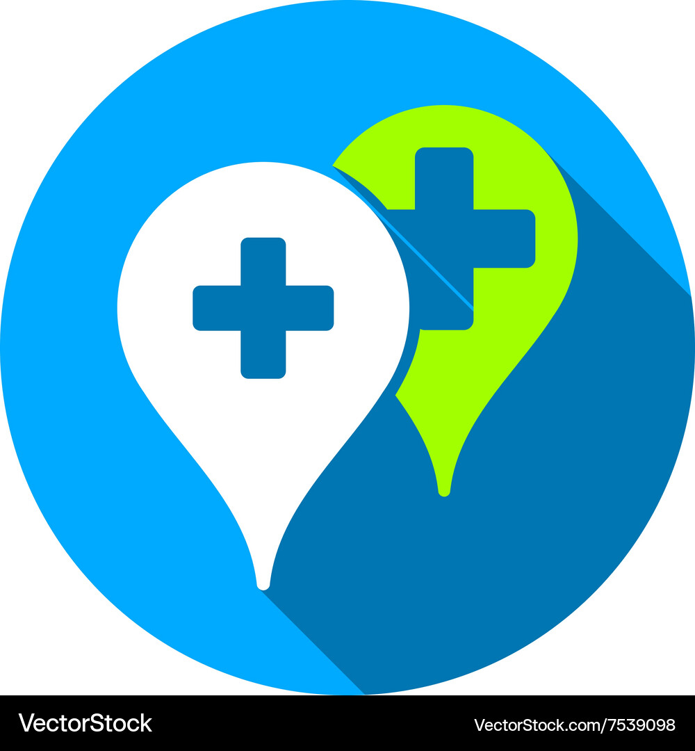 Medical map markers flat round icon with long Vector Image