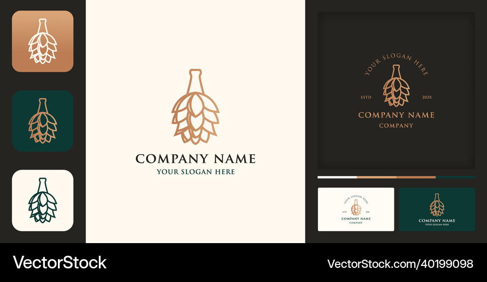 Natural beer hops bottle logo hops flower Vector Image