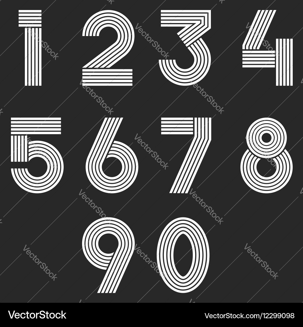 Numbers set hipster parallel offset thin lines Vector Image