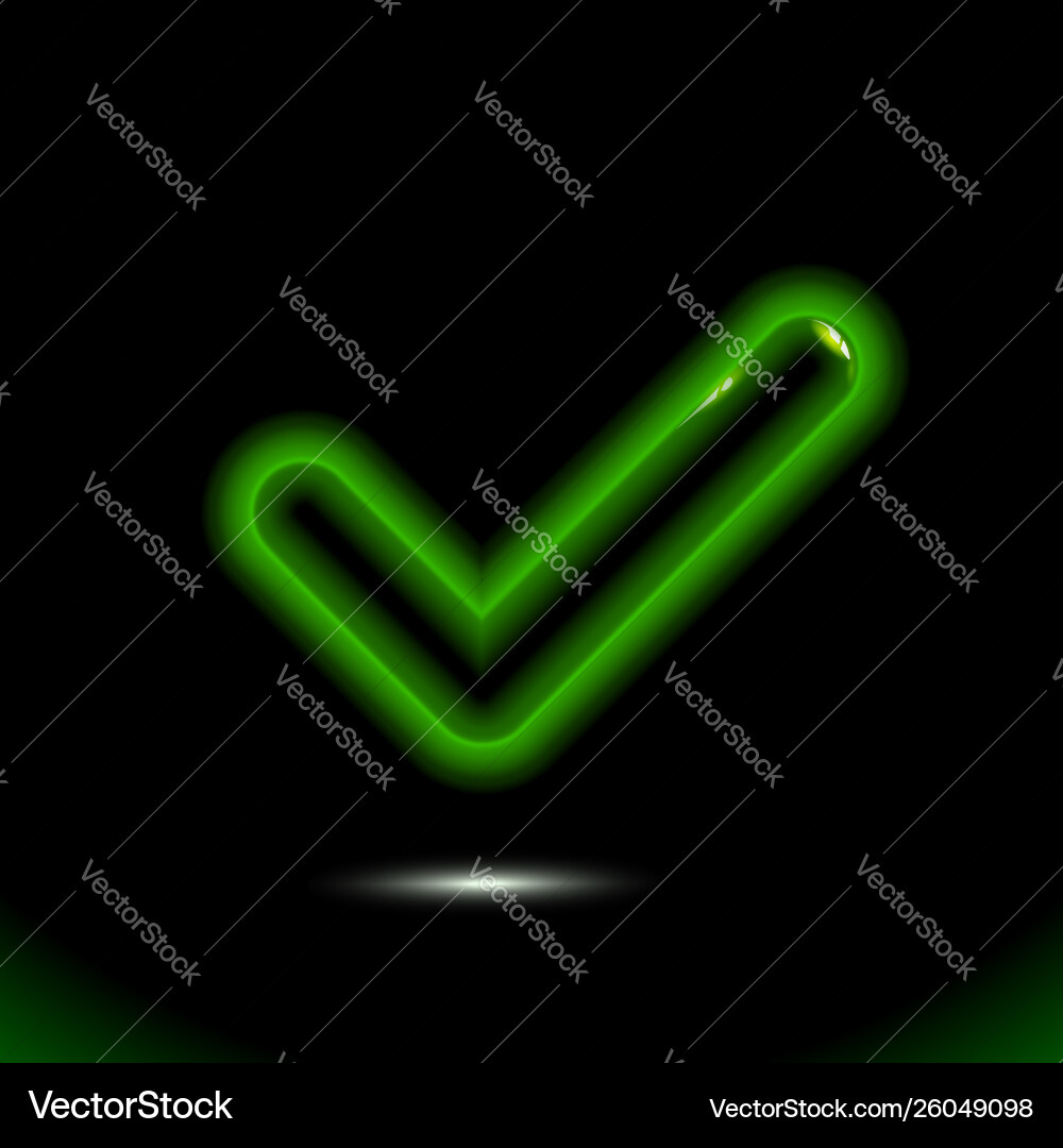 Realistic green backlit glass checkmark icon tick Vector Image