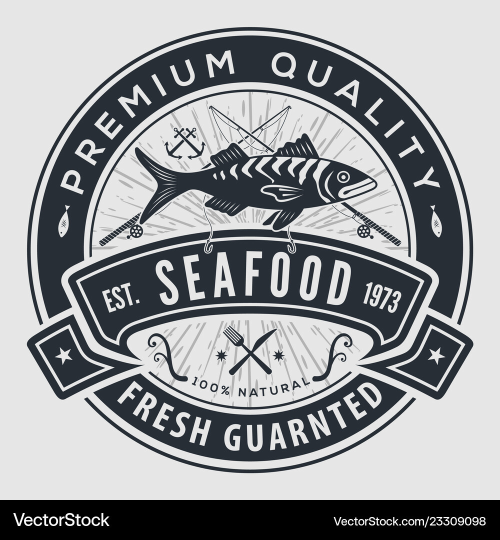 Seafood label badge emblem or logo Royalty Free Vector Image