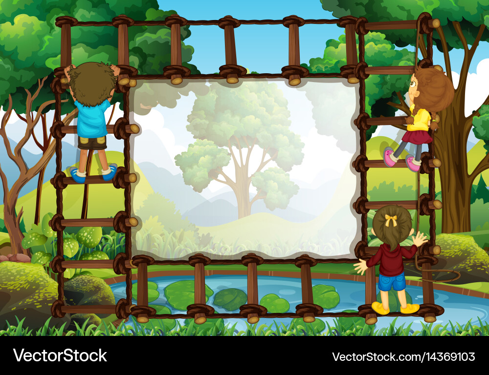 Border template with kids climbing ladder Vector Image