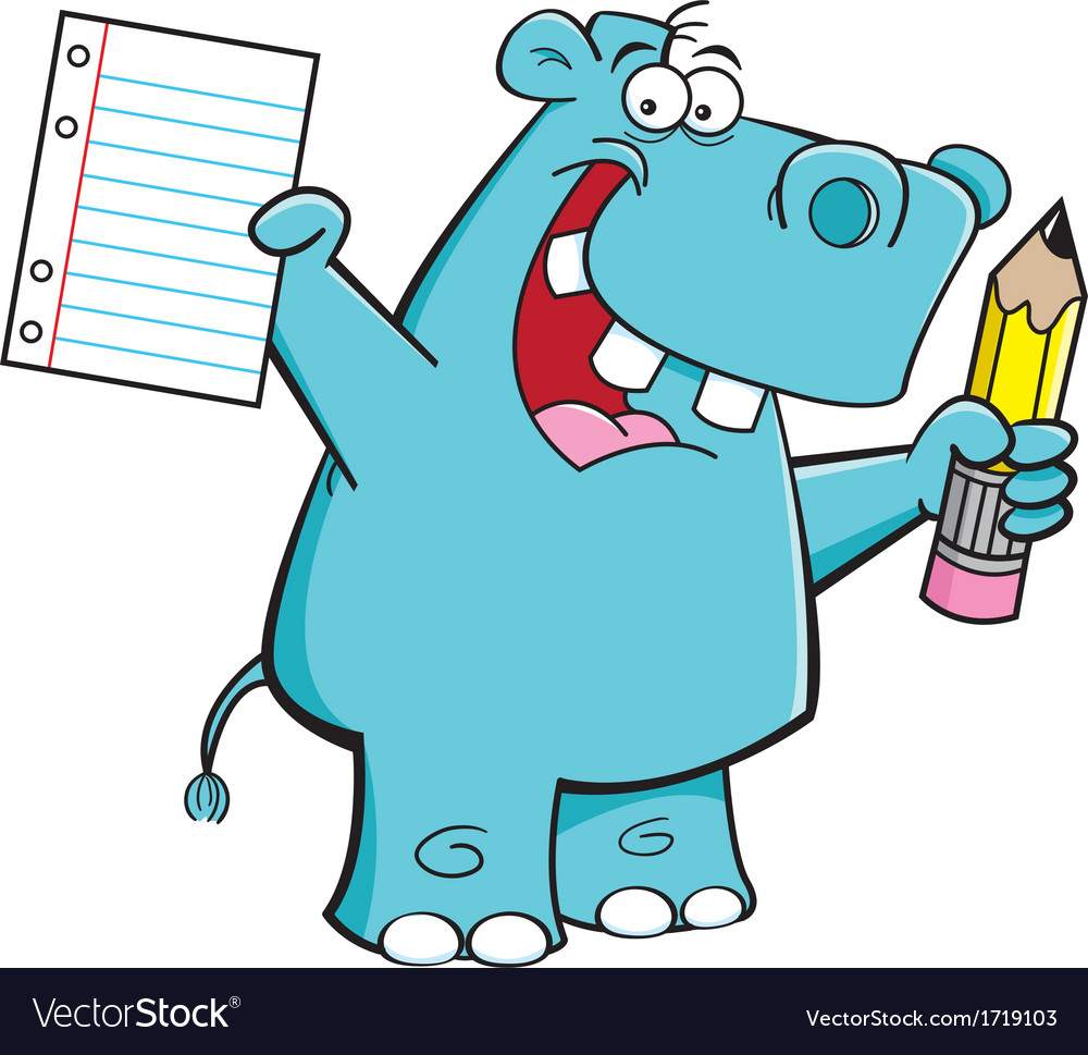 Cartoon hippo student Royalty Free Vector Image