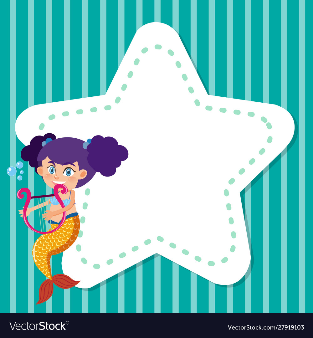 Frame template design with mermaid and harp Vector Image