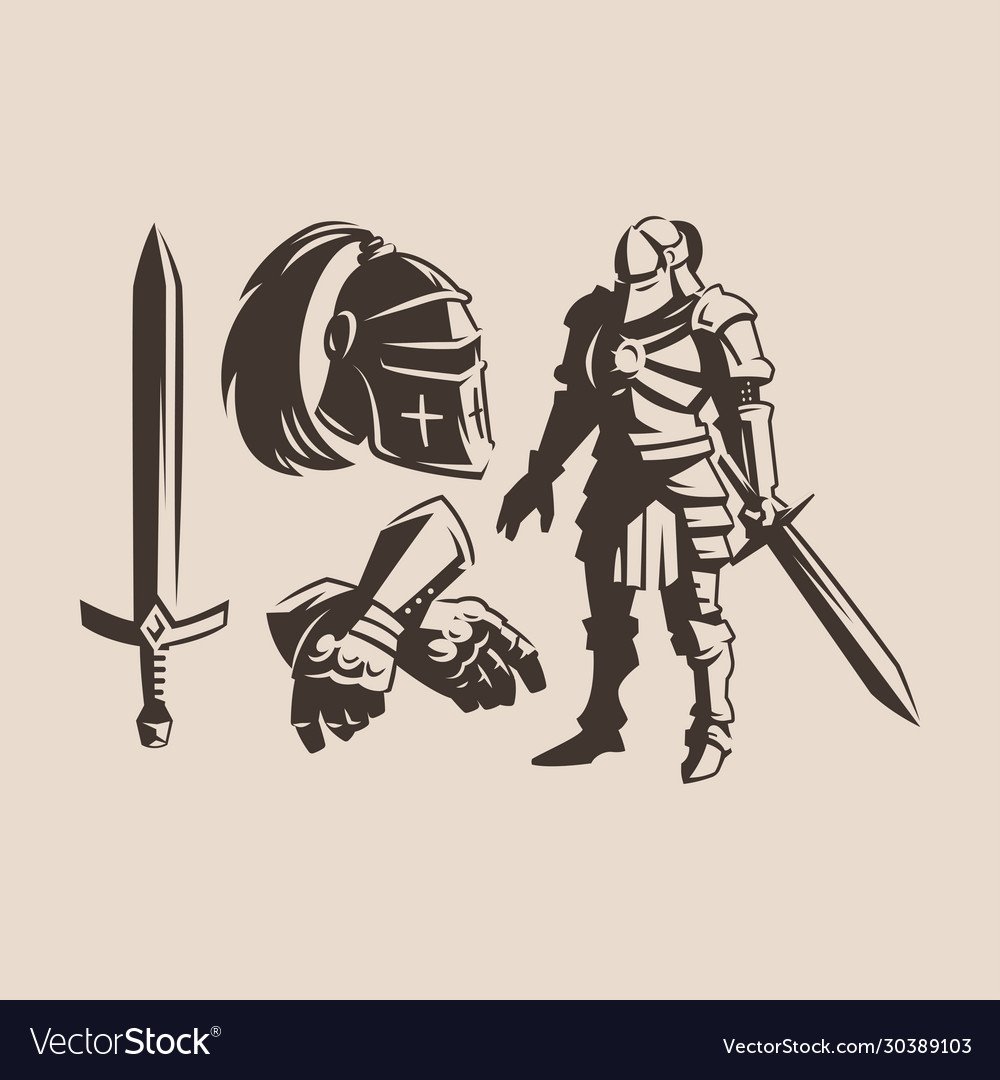 Knight with a sword in armor Royalty Free Vector Image