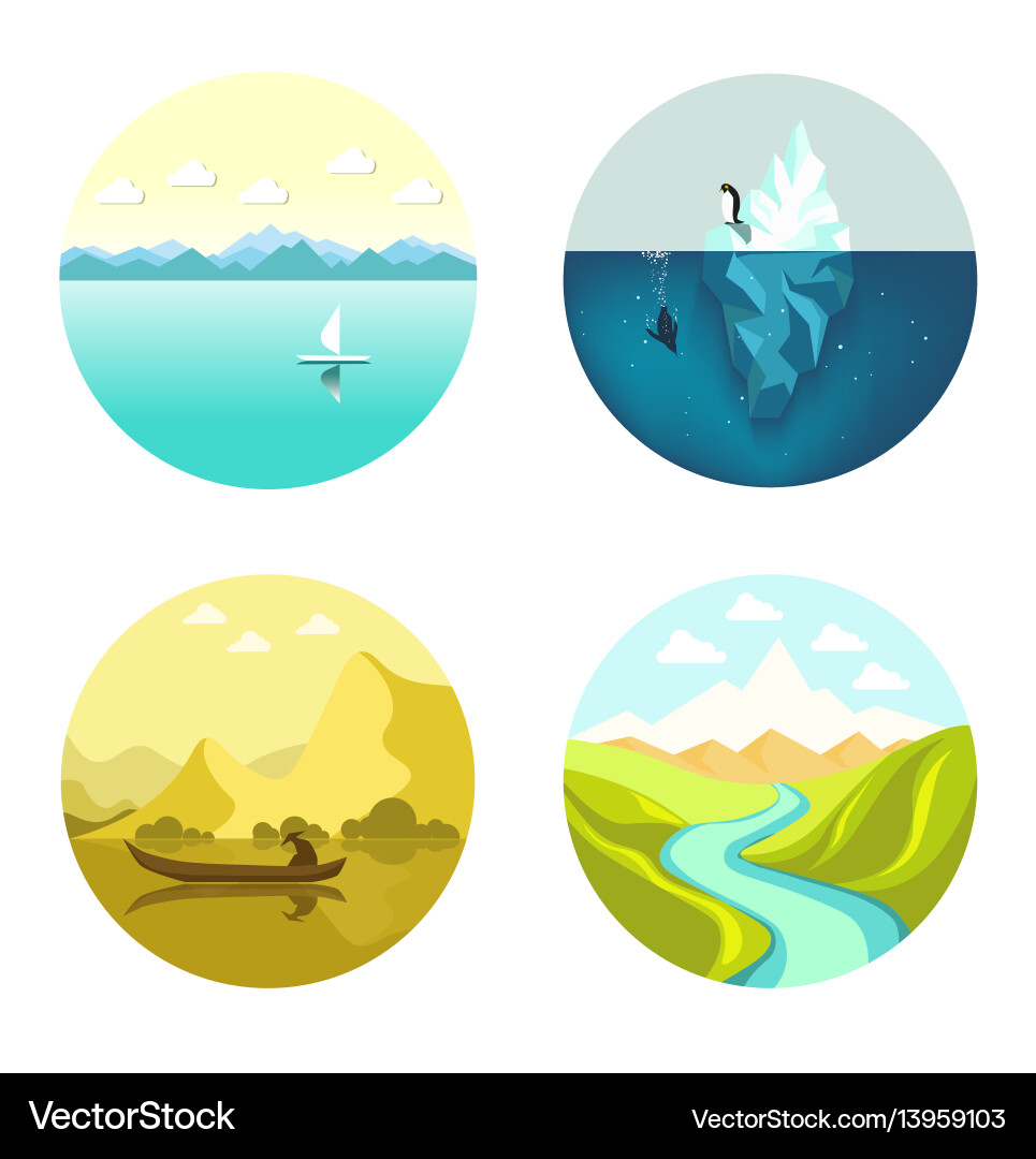 Landscape icons flat set isolated on white Vector Image