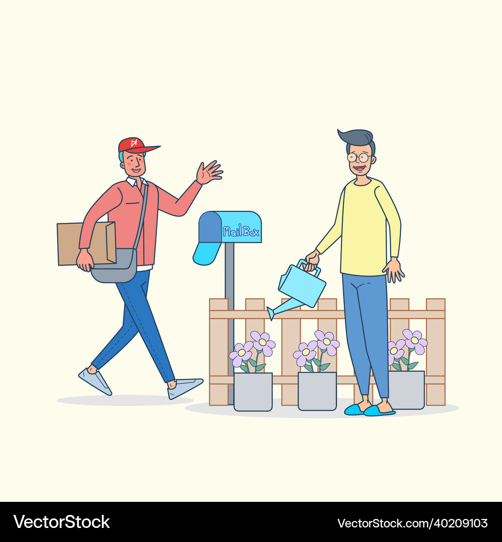 Post man delivering mail on mail box and land Vector Image
