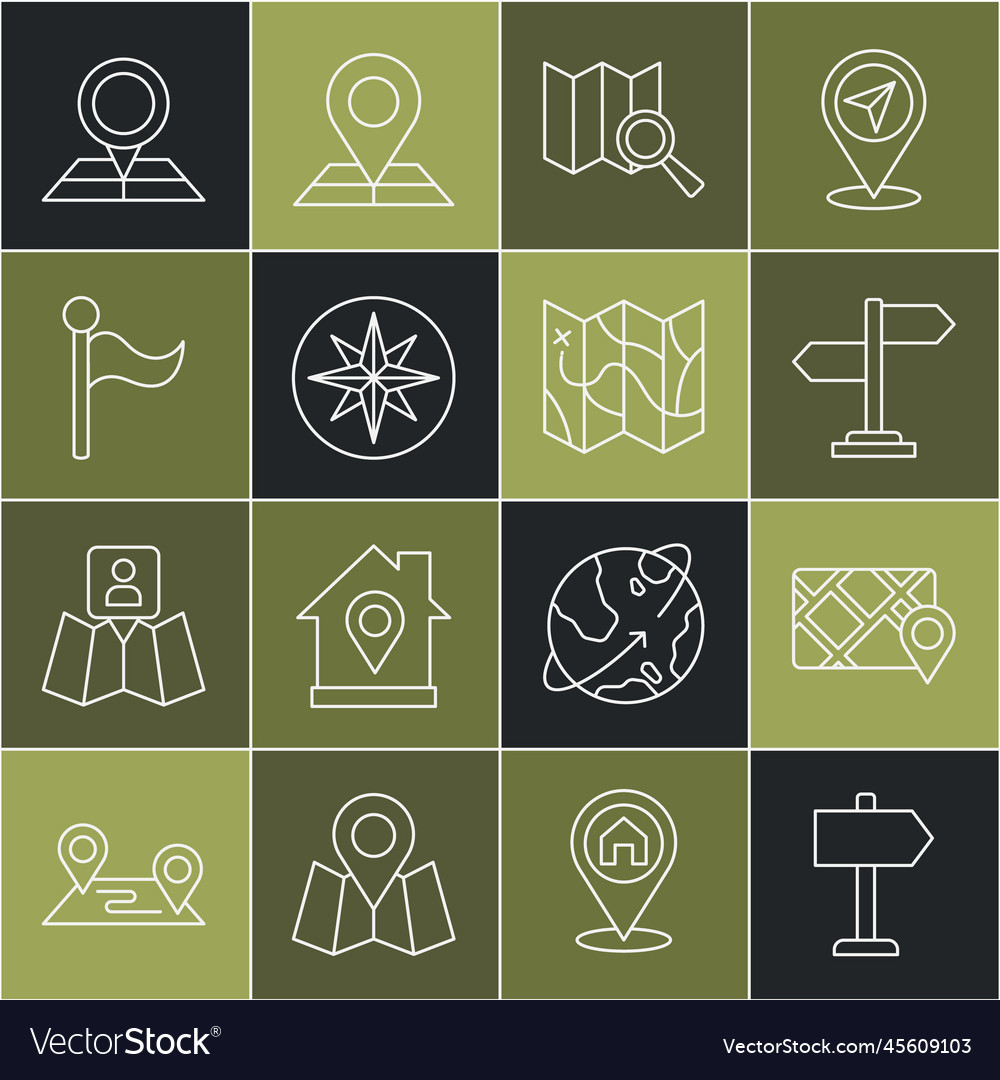 Set line road traffic sign gps device with map Vector Image