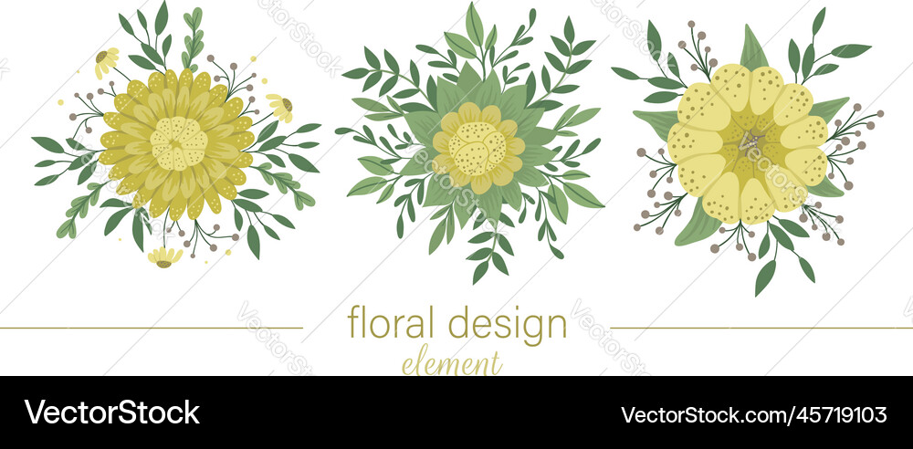 Set of floral round yellow decorative elements Vector Image