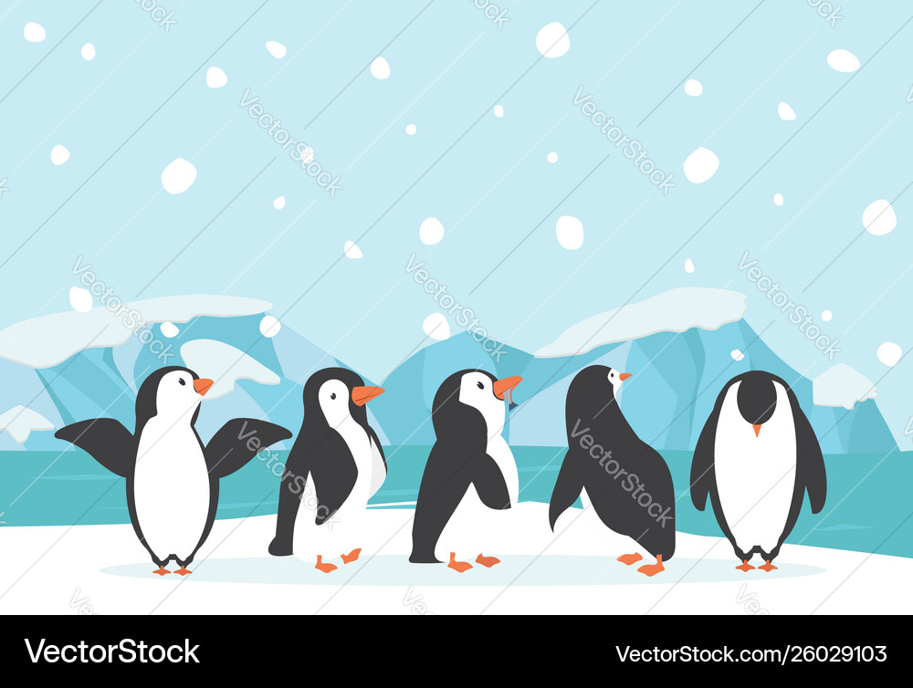 Winter north pole arctic landscape penguin Vector Image