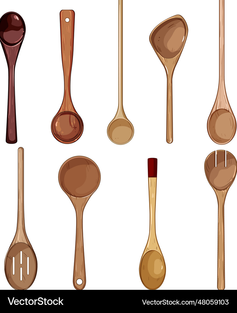 Wooden spoon set cartoon Royalty Free Vector Image
