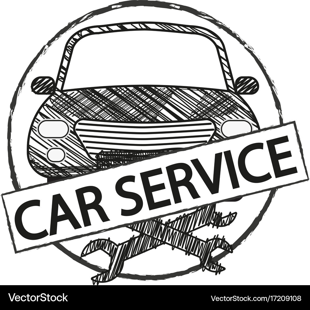 Car service retro logo in doodle style Royalty Free Vector
