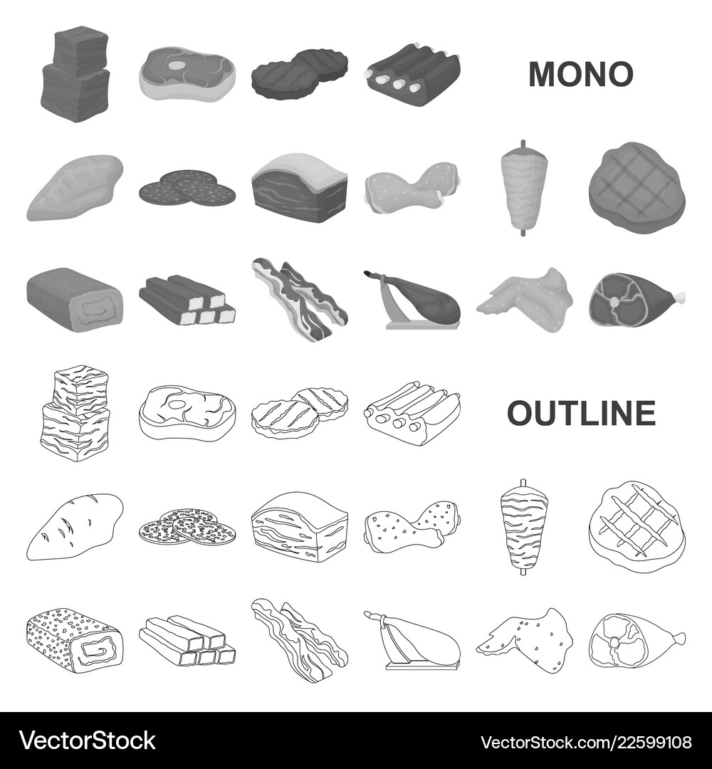 Different meat monochrom icons in set collection Vector Image