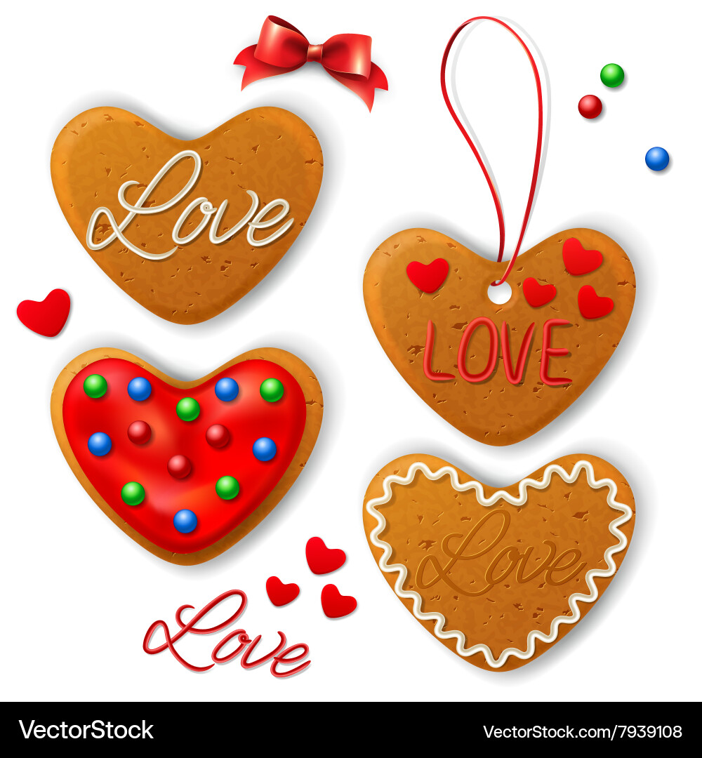 Set of Happy Valentines day cookie Royalty Free Vector Image