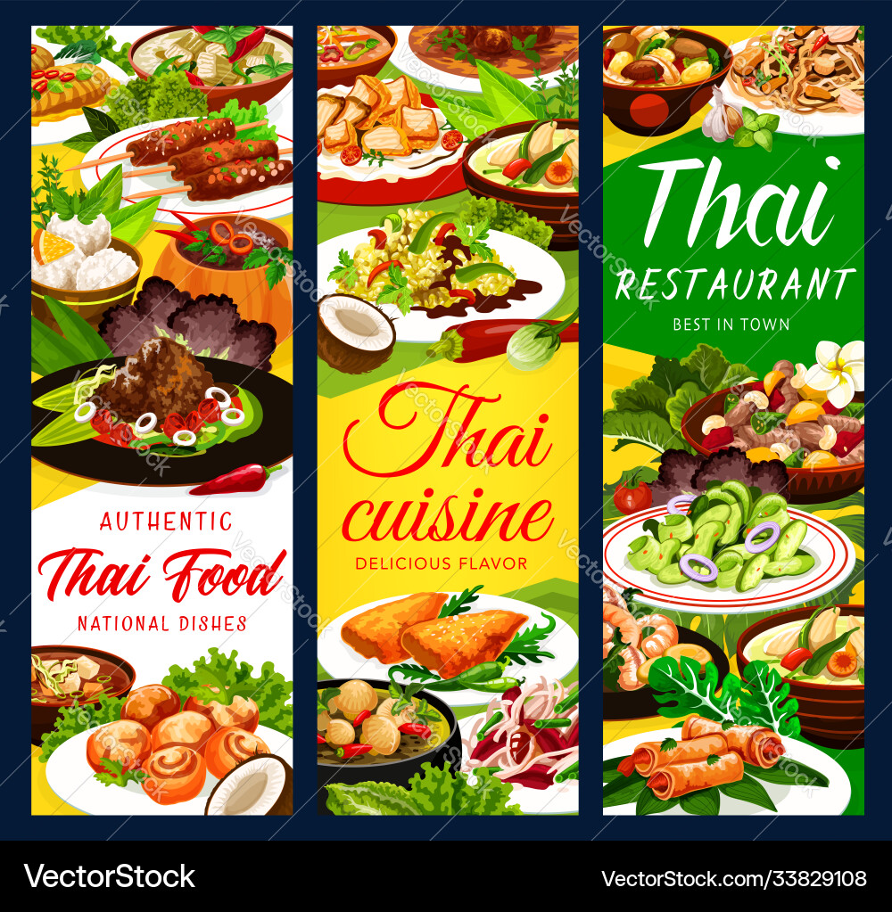 Thai cuisine restaurant dishes banners Royalty Free Vector