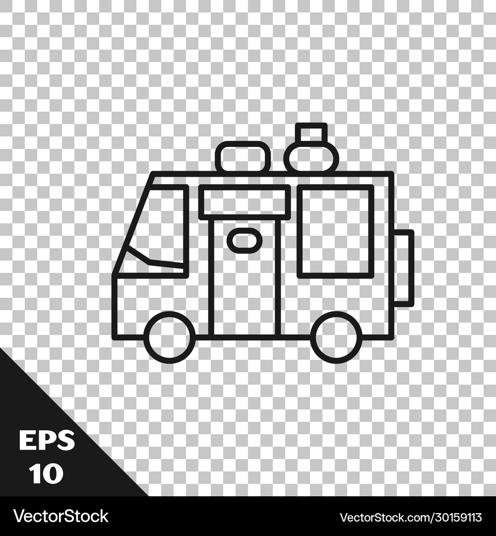 Black line rv camping trailer icon isolated Vector Image