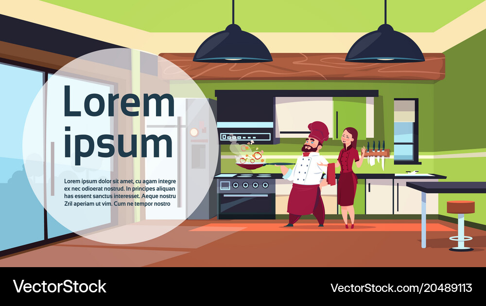 Chef cook team cooking in modern kitchen at home Vector Image