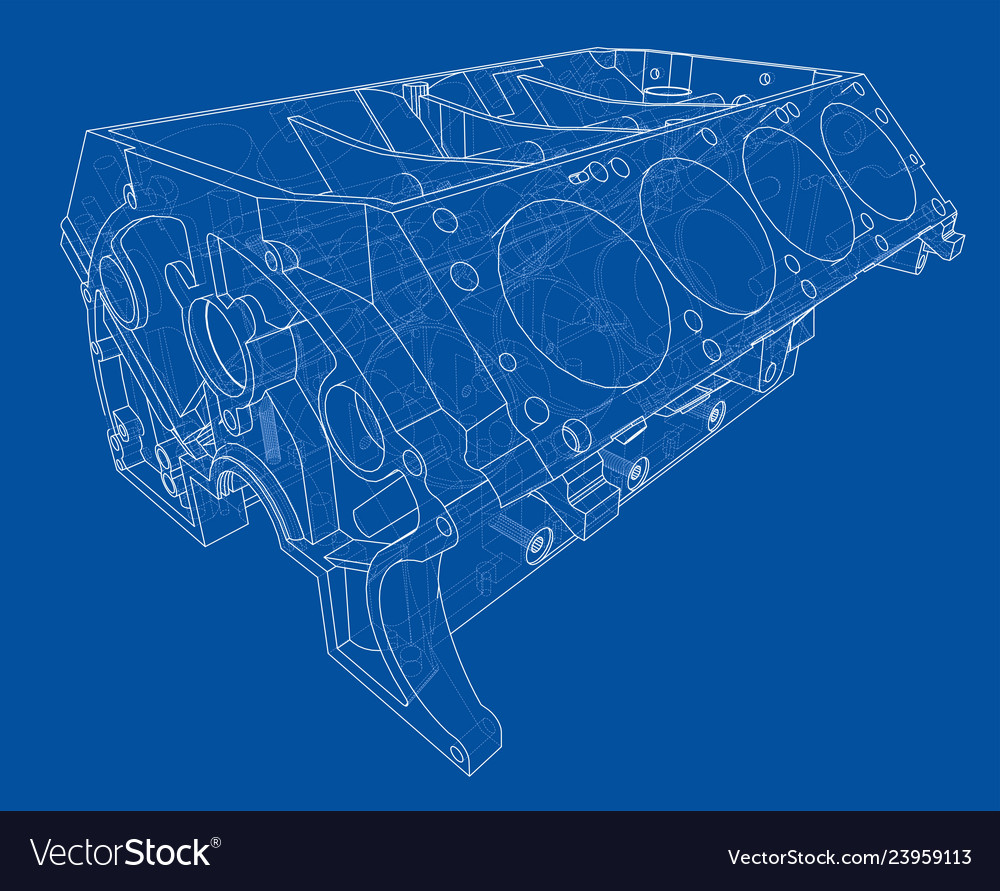 Engine block sketch rendering 3d Royalty Free Vector Image