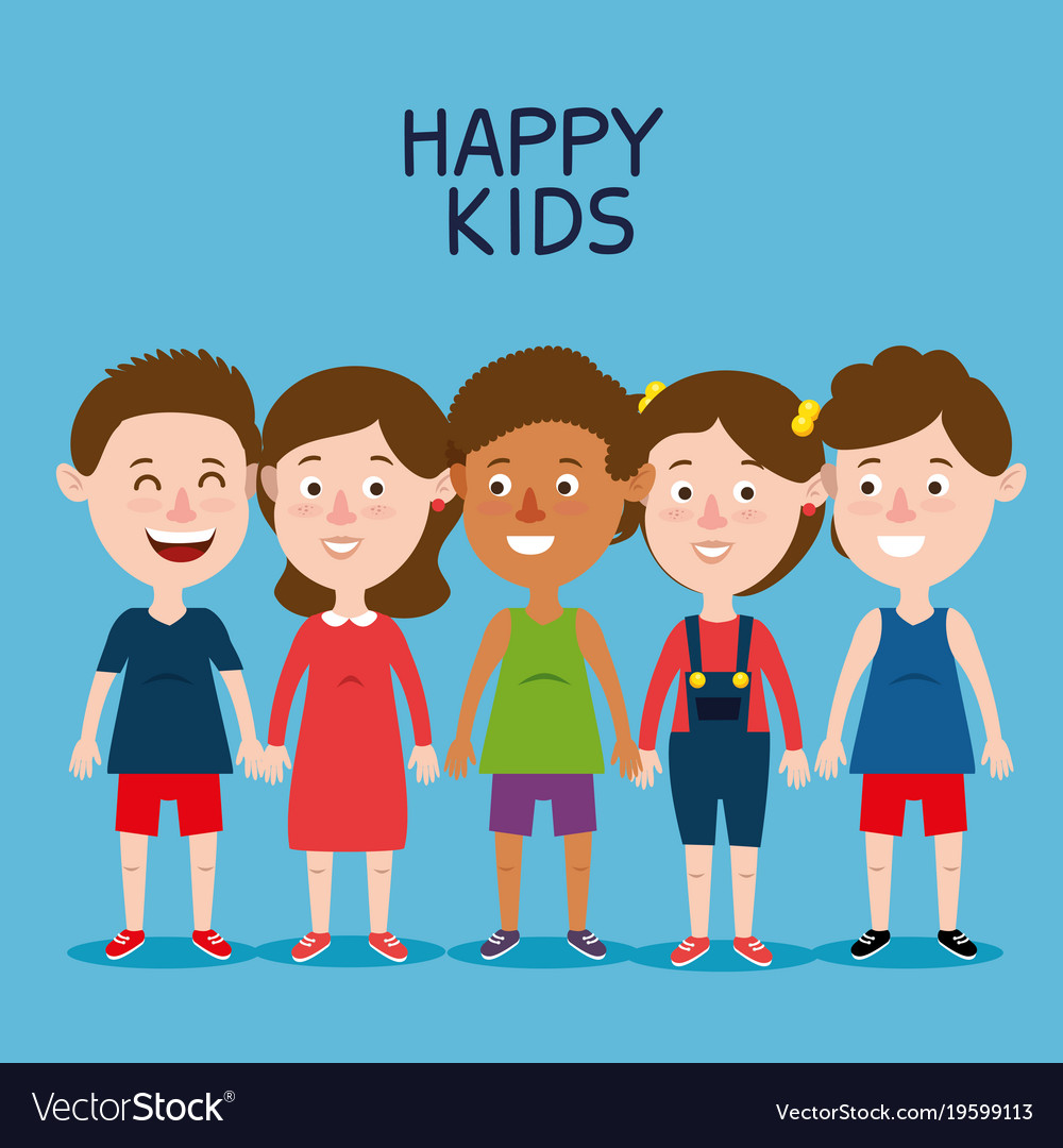 Group of happy kids characters Royalty Free Vector Image