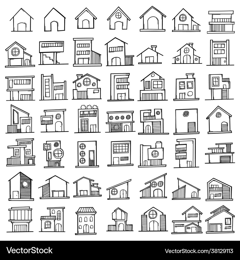 House doodle icon set drawing sketch hand drawn Vector Image