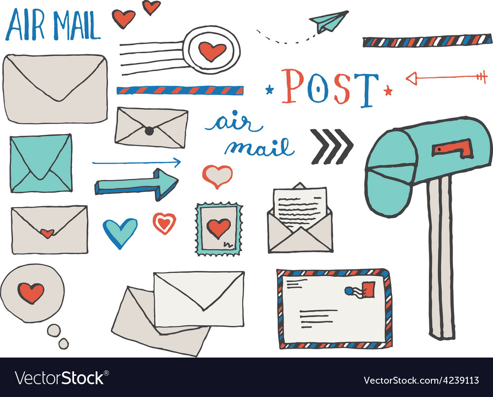 Mail & Postage Doodle Set Royalty Free Vector Image