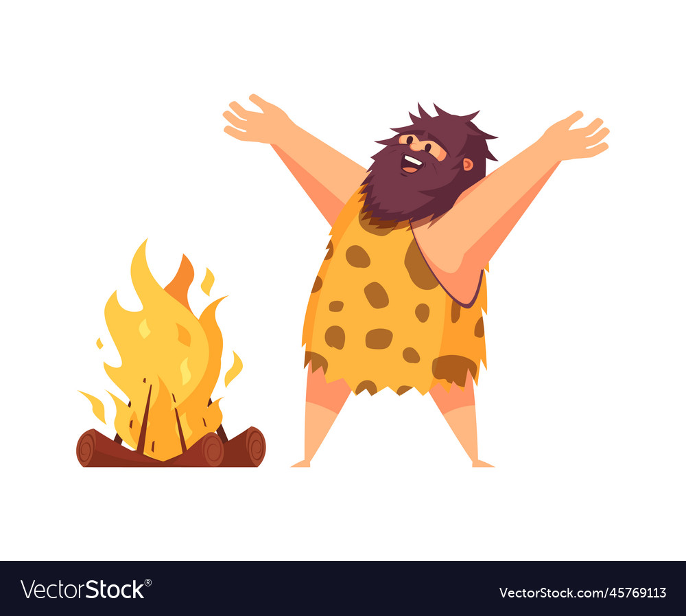 Primitive man bonfire composition Royalty Free Vector Image