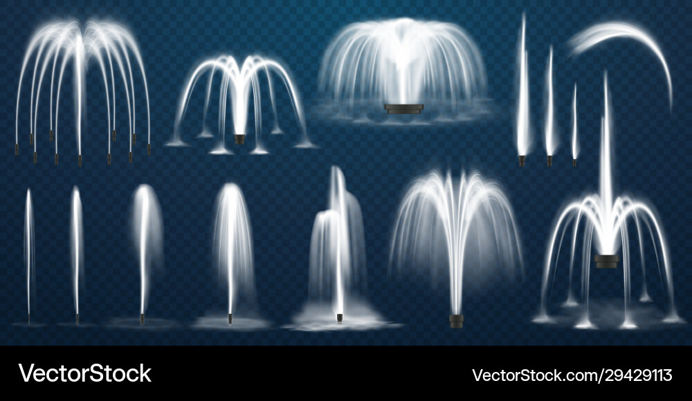 Realistic set fountain jet spray Royalty Free Vector Image