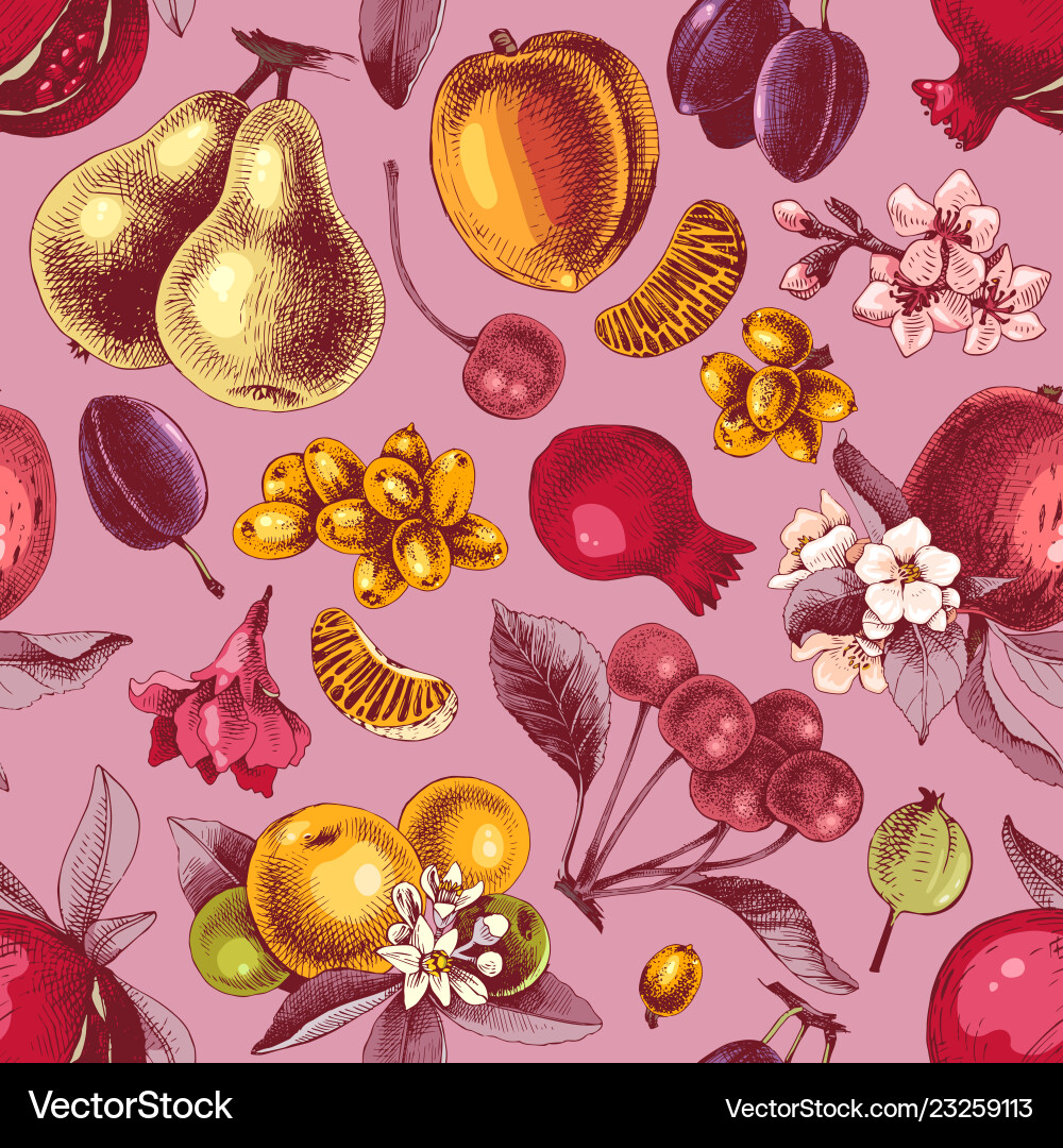 Seamless pattern with hand drawn colorful fruits Vector Image