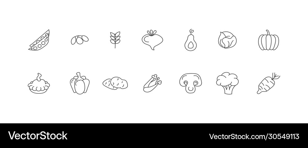 Set Flat Vegetables Royalty Free Vector Image Vectorstock