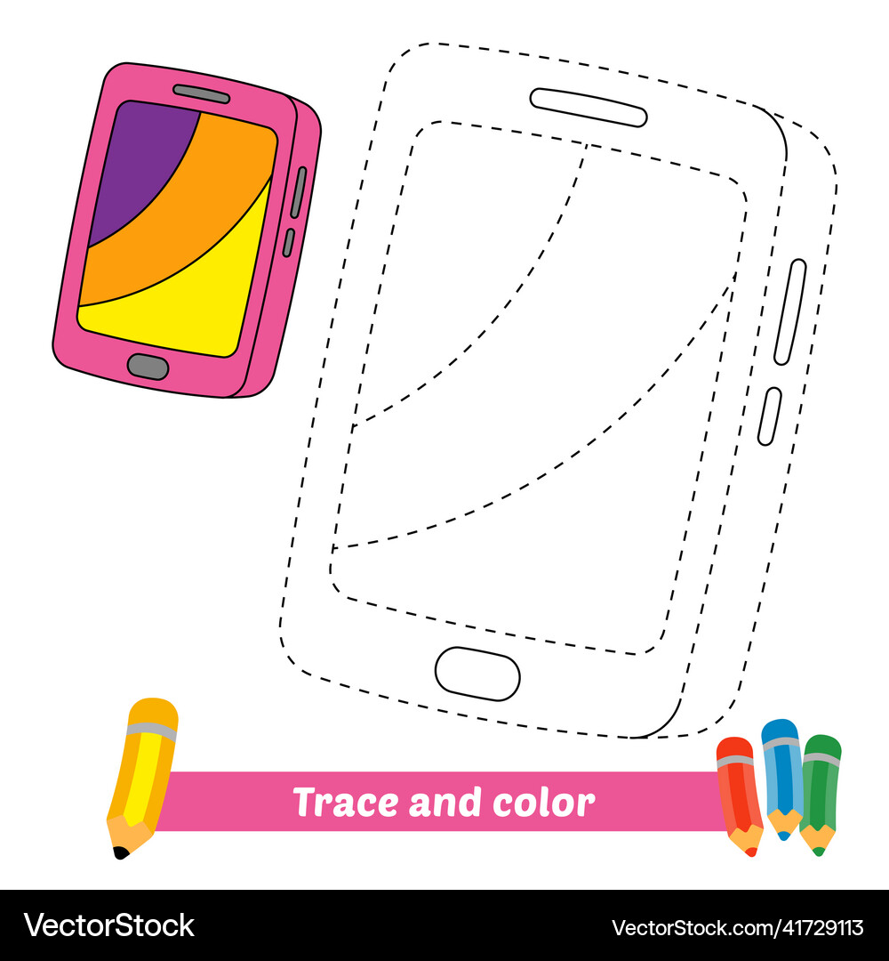 Trace and color for kids smartphone Royalty Free Vector