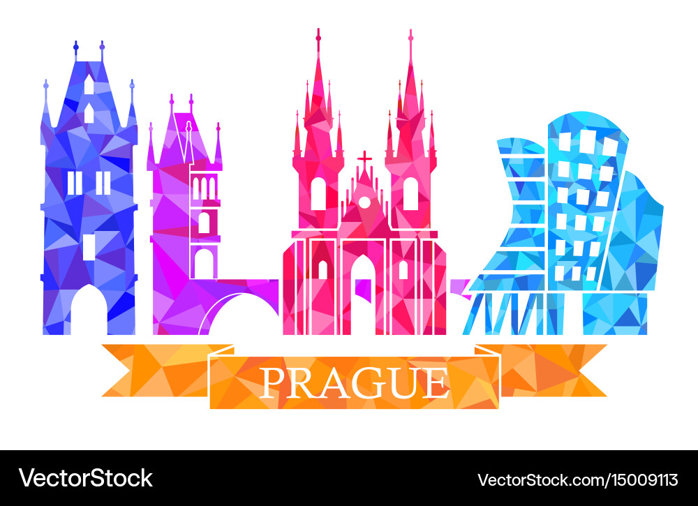 Traditional symbols prague in polygonal Royalty Free Vector